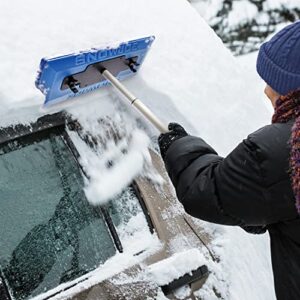 Snow Joe SJBLZD The Original 2-in-1 Telescoping Snow Broom + Ice Scraper w/18-Inch No-Scratch Foam Head, Closed Cell Foam for No Water Absorption, Blue