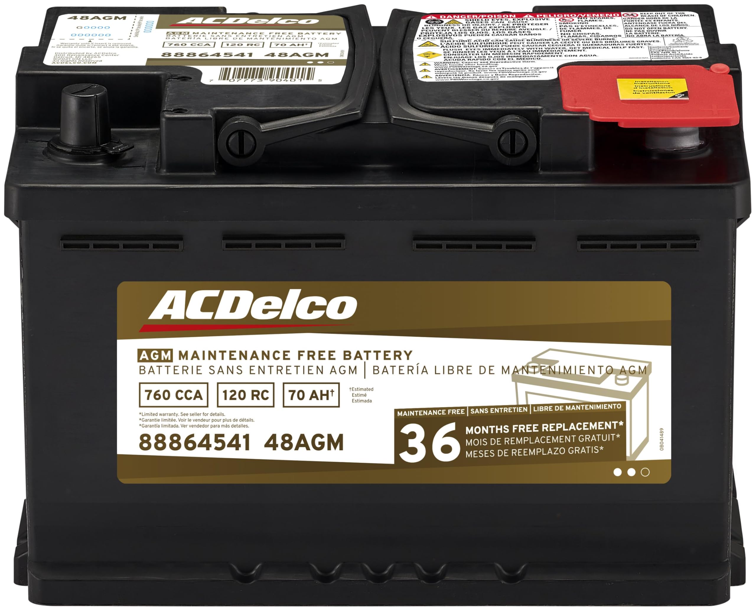 ACDelco Gold 48AGM (88864541) 36 Month Warranty AGM BCI Group 48 Battery