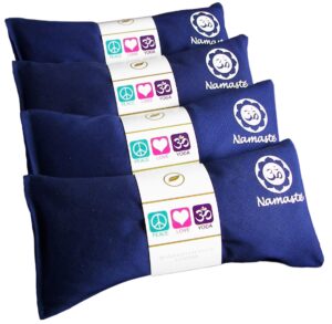 happy wraps namaste lavender yoga eye pillows - hot cold aromatherapy for stress, meditation, spa, relaxation gifts - set of 4 - navy cotton