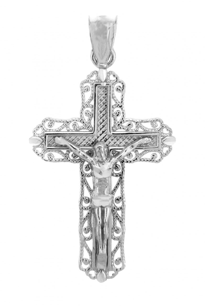 Religious Jewelry 925 Sterling Silver Crucifix Filigree Charm Pendant