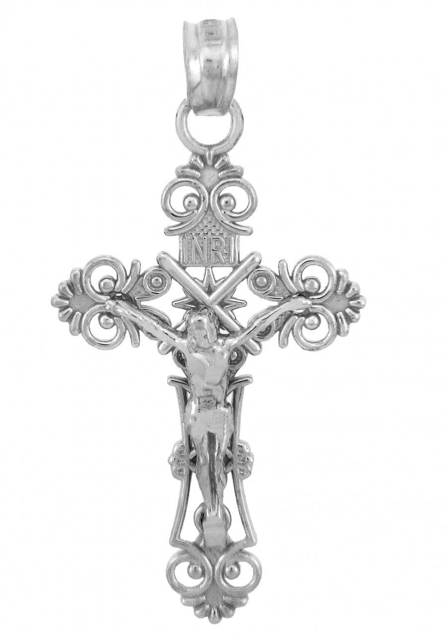 925 Sterling Inri Filigree Silver Crucifix Pendant