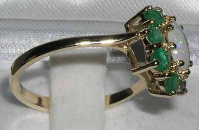 LetsBuyGold 14k Yellow Gold Real Genuine Opal and Emerald Womens Band Ring - Size 12