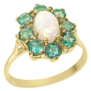 letsbuygold 14k yellow gold real genuine opal and emerald womens band ring - size 12