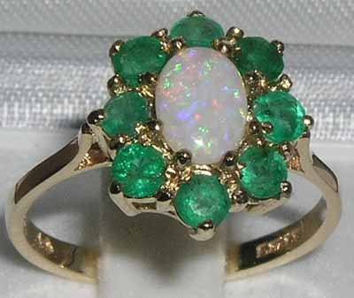 LetsBuyGold 14k Yellow Gold Real Genuine Opal and Emerald Womens Band Ring - Size 12