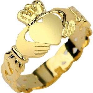 10k Yellow Gold Claddagh Friendship, Engagement, or Wedding Ring with Trinity Knot Band - Size 7-1/2