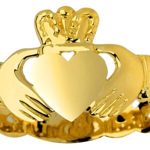 10k Yellow Gold Claddagh Friendship, Engagement, or Wedding Ring with Trinity Knot Band - Size 7-1/2