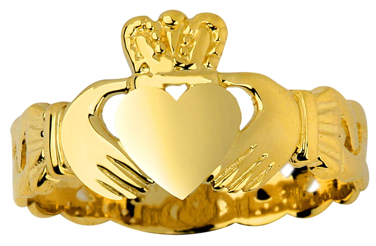 10k Yellow Gold Claddagh Friendship, Engagement, or Wedding Ring with Trinity Knot Band - Size 7-1/2