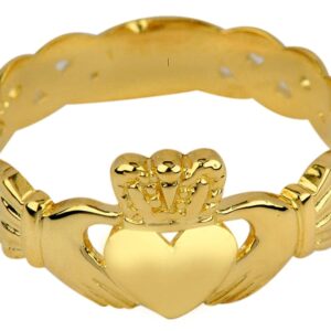 10k Yellow Gold Claddagh Friendship, Engagement, or Wedding Ring with Trinity Knot Band - Size 7-1/2