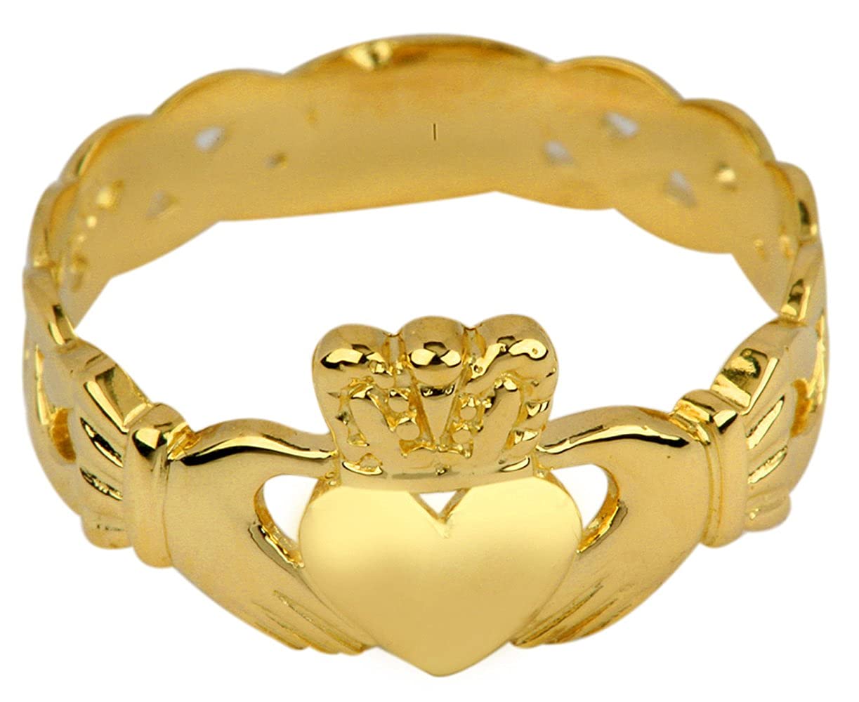 10k Yellow Gold Claddagh Friendship, Engagement, or Wedding Ring with Trinity Knot Band - Size 7-1/2