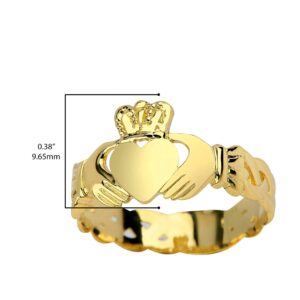 10k Yellow Gold Claddagh Friendship, Engagement, or Wedding Ring with Trinity Knot Band - Size 7-1/2