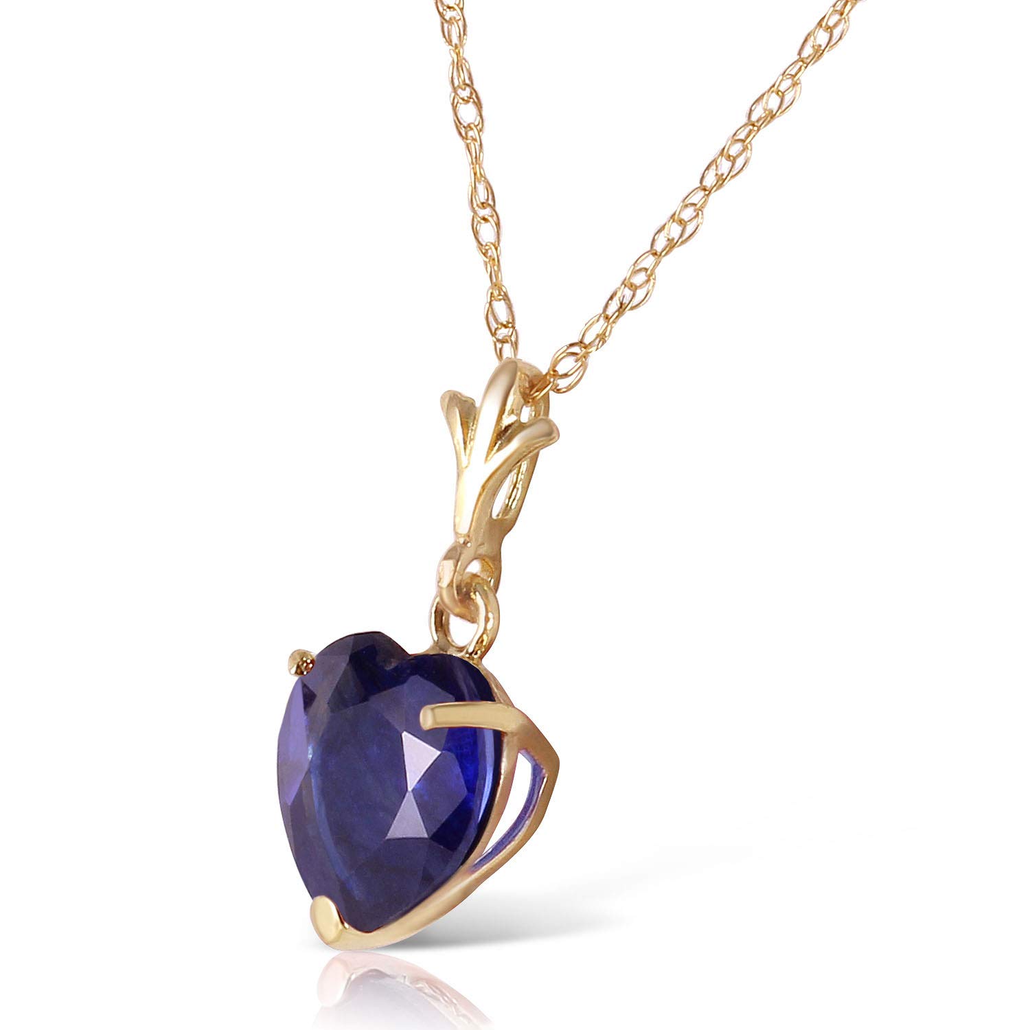 Galaxy Gold GG 14k 24" Solid Yellow Gold Heart-shaped Natural 1.55 Carat Sapphire Pendant Necklace