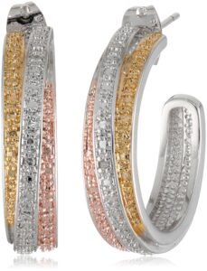 amazon essentials tri-tone plated bronze diamond accent c-hoop earrings, (previously amazon collection)