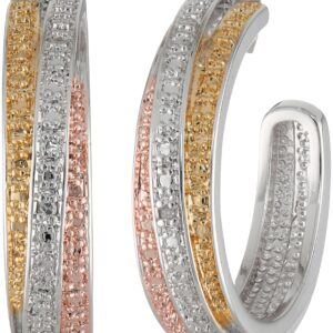 Amazon Essentials Tri-Tone Plated Bronze Diamond Accent C-Hoop Earrings, (previously Amazon Collection)