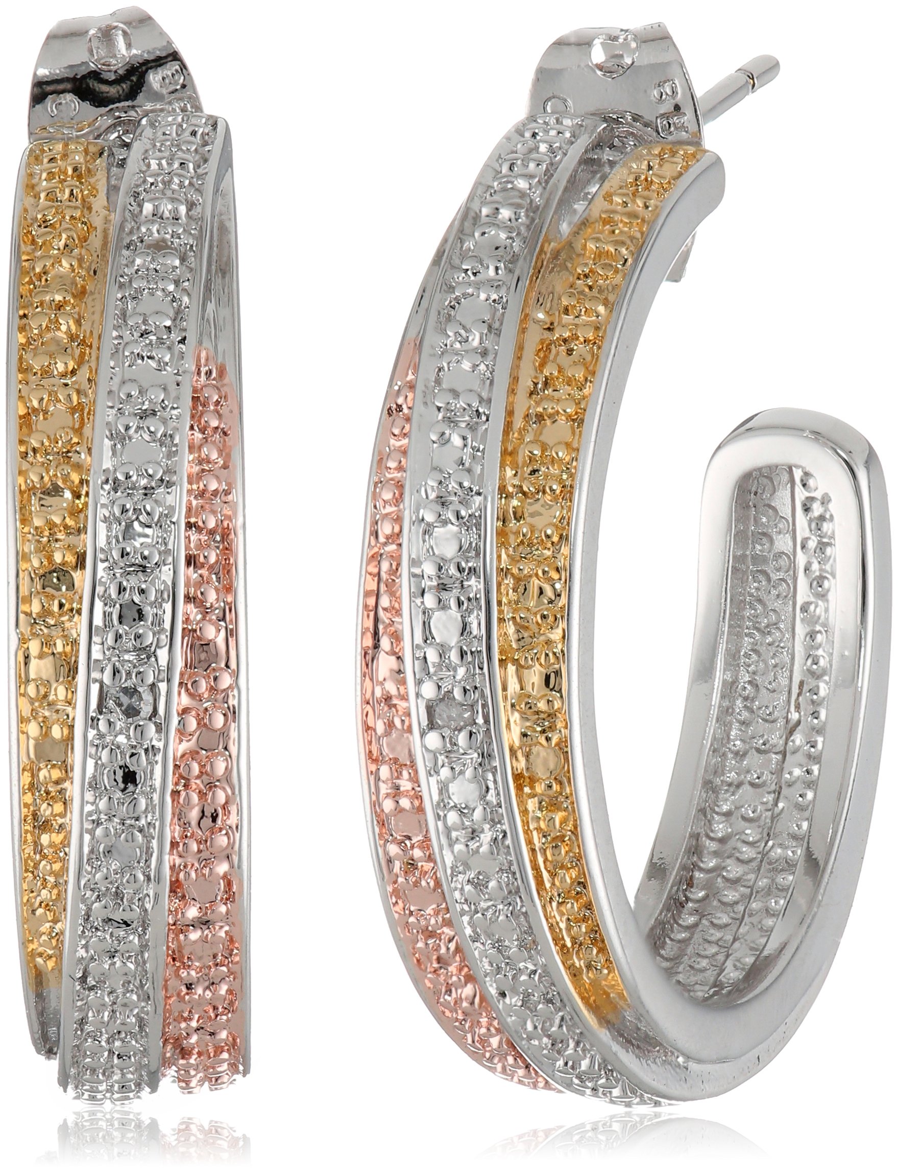 Amazon Essentials Tri-Tone Plated Bronze Diamond Accent C-Hoop Earrings, (previously Amazon Collection)