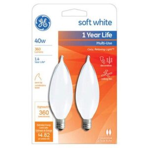 ge g e 66106 bent tip light bulb, 40w, frosted, 2-pack, 2 count (pack of 1), white