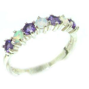 letsbuygold 925 sterling silver natural opal & amethyst womans eternity ring - size 5.75