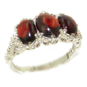 925 sterling silver natural garnet womens trilogy ring - size 5.75