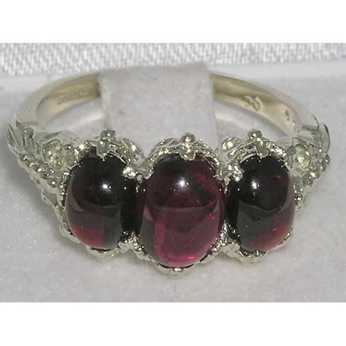 925 Sterling Silver Natural Garnet Womens Trilogy Ring - Size 5.75