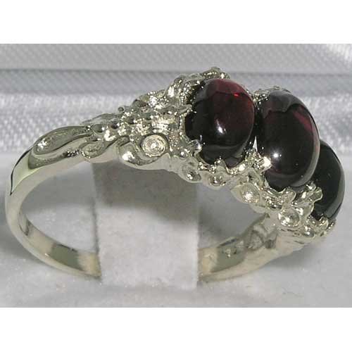 925 Sterling Silver Natural Garnet Womens Trilogy Ring - Size 5.75