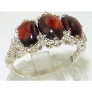 925 Sterling Silver Natural Garnet Womens Trilogy Ring - Size 5.75