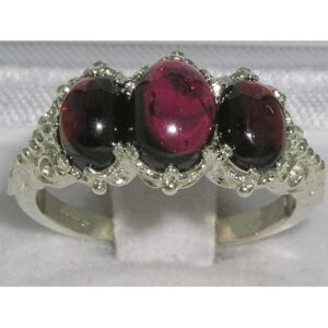 925 Sterling Silver Natural Garnet Womens Trilogy Ring - Size 5.75