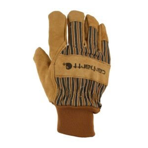 carhartt men's insulated system 5 suede work glove with knit cuff, brown, small