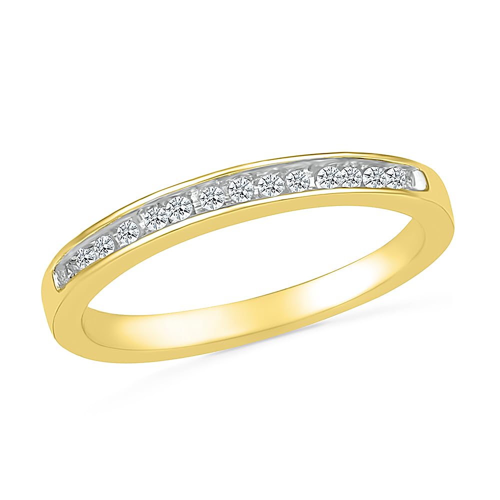 DGOLD 10KT Yellow Gold Round Diamond Anniversary Ring (1/10 CTTW), 8.5