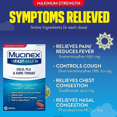 Mucinex Fast-Max Cold, Flu, & Sore Throat Caplets, 20ct