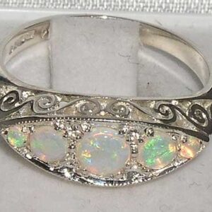 925 Sterling Silver Natural Opal Womens Band Ring - Sizes 4 to 12 Available