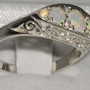 925 Sterling Silver Natural Opal Womens Band Ring - Sizes 4 to 12 Available