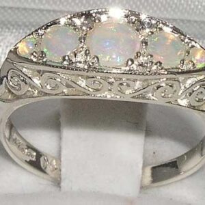 925 Sterling Silver Natural Opal Womens Band Ring - Sizes 4 to 12 Available