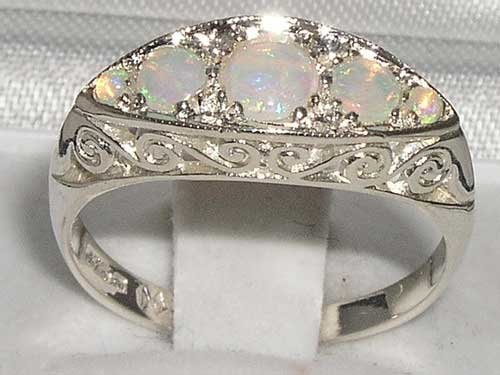 925 Sterling Silver Natural Opal Womens Band Ring - Sizes 4 to 12 Available