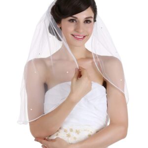 SAMKY 1T 1 Tier Rhinestone Crystal Rattail Edge Veil - Shoulder Length 25" White V231