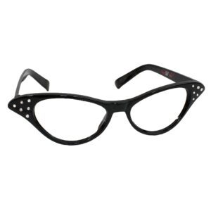 hip hop 50's shop womens cat eye rhinestone glasses (black)