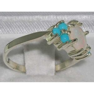 LetsBuyGold 925 Sterling Silver Natural Opal and Turquoise Womens Anniversary Ring - Size 9.25