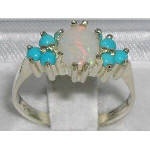 LetsBuyGold 925 Sterling Silver Natural Opal and Turquoise Womens Anniversary Ring - Size 9.25