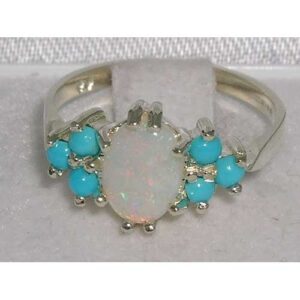 LetsBuyGold 925 Sterling Silver Natural Opal and Turquoise Womens Anniversary Ring - Size 9.25