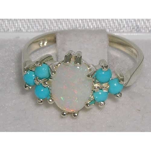 LetsBuyGold 925 Sterling Silver Natural Opal and Turquoise Womens Anniversary Ring - Size 9.25