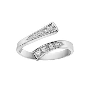 ritastephens 10k white gold crossover shiny cz cubic zirconia toe ring or ring adjustable