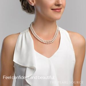 The Pearl Source 14K Gold 7-8mm AAA Quality Double Strand White Freshwater Cultured Pearl Necklace for Women in 19-20" Matinee Length