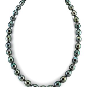 The Pearl Source 8.0-10.0mm Tahitian Pearl Baroque Necklace for Women - 14k Gold Pearl Strand Necklace | 18in Length Pearl Necklace with Genuine Cultured Pearls