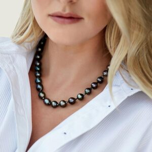 The Pearl Source 8.0-10.0mm Tahitian Pearl Baroque Necklace for Women - 14k Gold Pearl Strand Necklace | 18in Length Pearl Necklace with Genuine Cultured Pearls