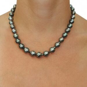 The Pearl Source 8.0-10.0mm Tahitian Pearl Baroque Necklace for Women - 14k Gold Pearl Strand Necklace | 18in Length Pearl Necklace with Genuine Cultured Pearls