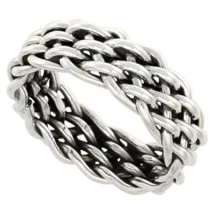 sterling silver wire braided ring handmade 3/8 inch wide, size 5