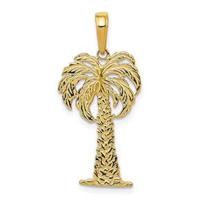 icecarats 14k yellow gold palm tree necklace summer beach pendant tropical charm 28mm x 13.5mm only