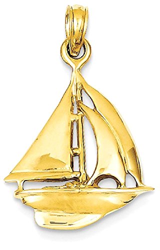 IceCarats 14K Yellow Gold Sailboat Necklace Charm Pendant 27mm x 16mm Only