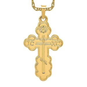 icecarats 14k yellow gold eastern orthodox holy cross necklace religious pendant jesus christ charm 34mm x 18mm only