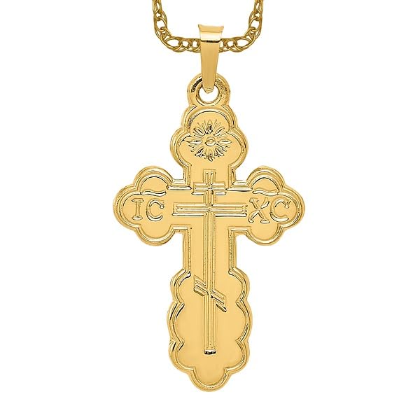 IceCarats 14K Yellow Gold Eastern Orthodox Holy Cross Necklace Religious Pendant Jesus Christ Charm 34mm x 18mm Only