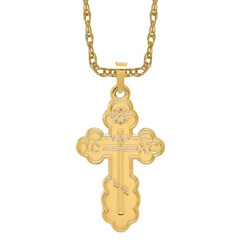 IceCarats 14K Yellow Gold Eastern Orthodox Holy Cross Necklace Religious Pendant Jesus Christ Charm 34mm x 18mm Only