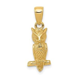 icecarats 14k yellow gold owl symbol of wisdom bird necklace pendant charm only